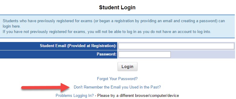 Forgot Email used in the past – Total Registration Support